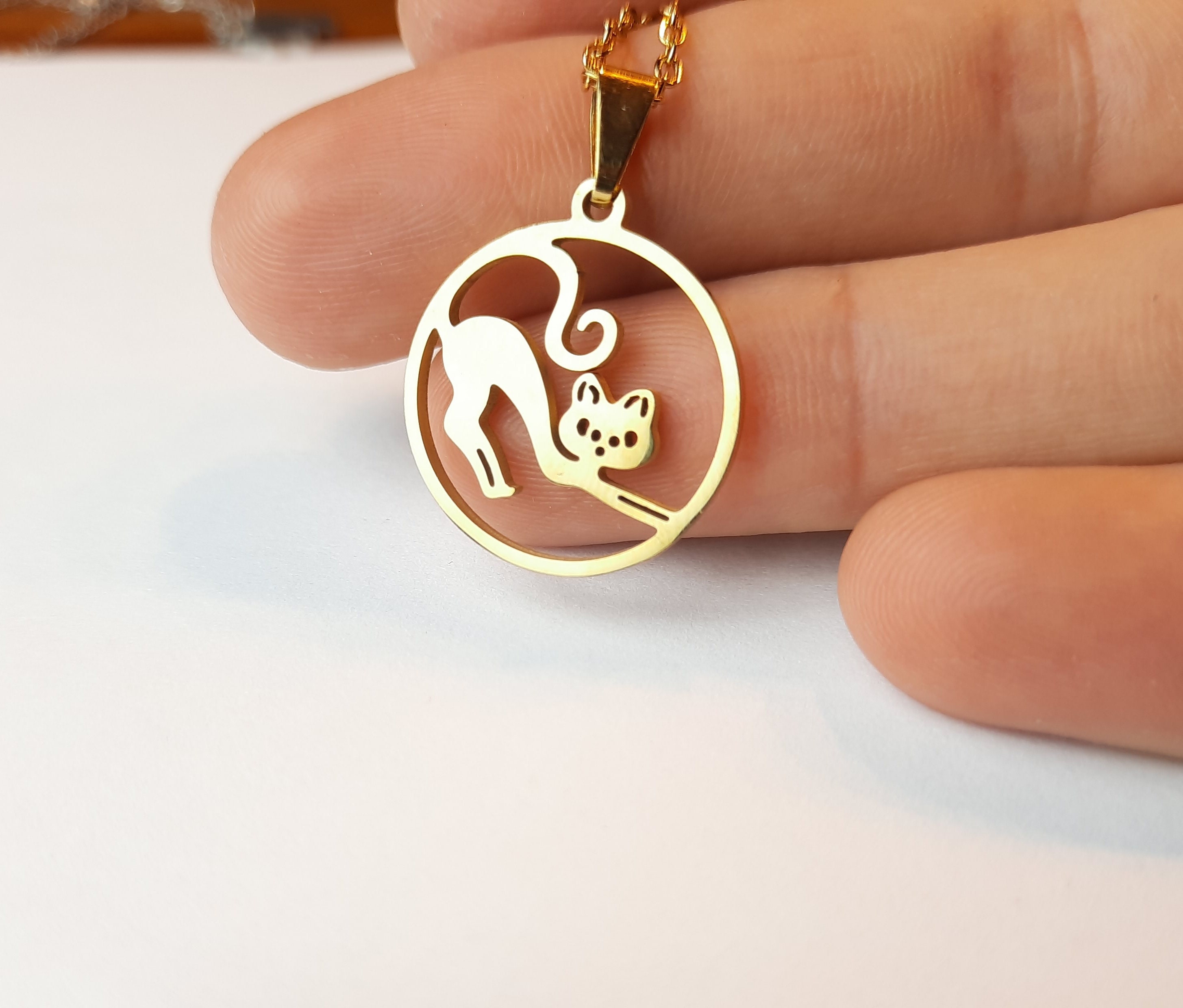 Cadena gato círculo redondo de acero inoxidable colgante - Etsy España