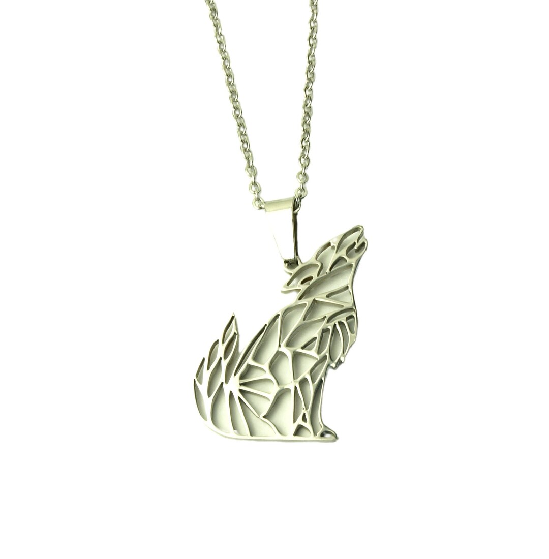 Chain Howling Wolf Geometric Stainless Steel Pendant Silver Golden Rose ...