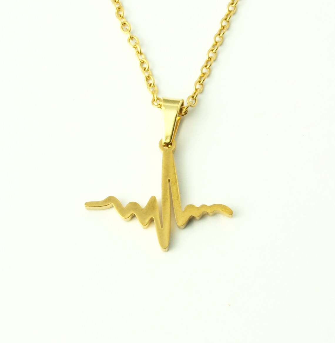 Chain Stainless Steel Heartbeat Heart Pulse Electrocardiogram Pendant ...
