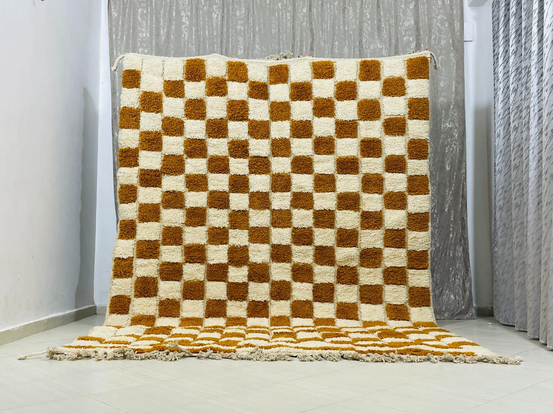 Custom Moroccan Checkered Rug - Orange and White Rug - Moroccan Area ...