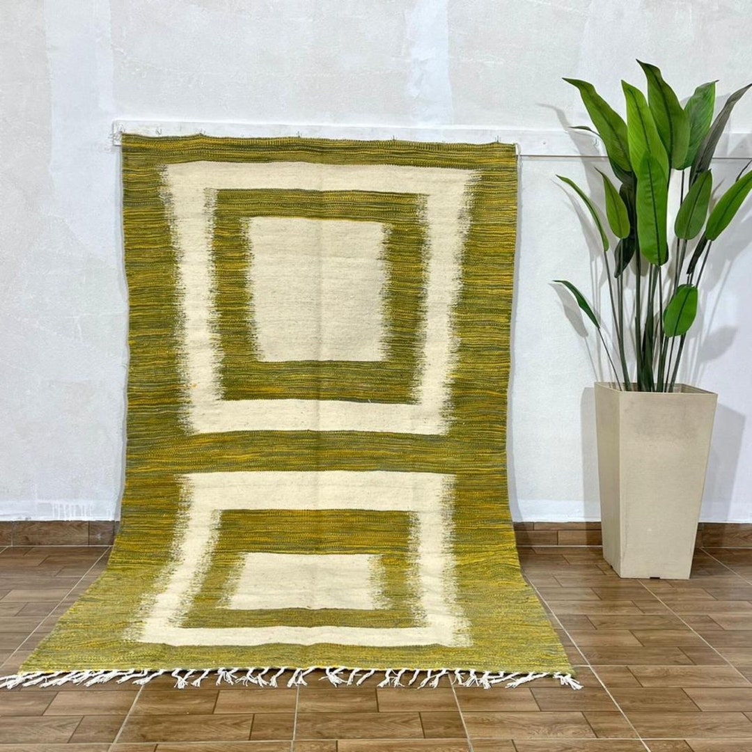Olive Green Kilim Rug, Moroccan Green Rug for Your Living Room ...