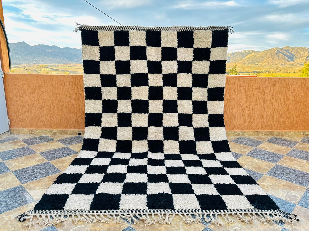 Large Black and White Checkered Rug, Moroccan Berber Checkered Rug ...