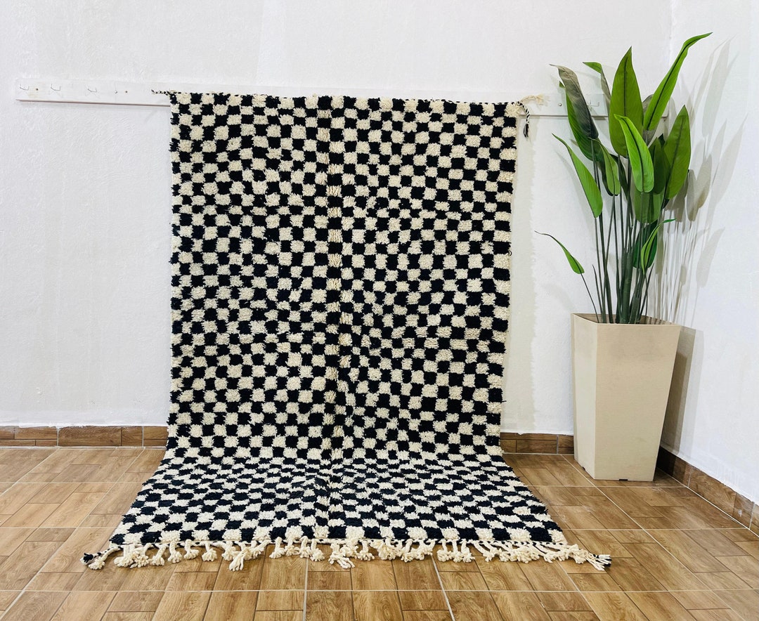 Black and White Checkered Rug- Checkerboard Handwoven Rug- Custom Rug ...