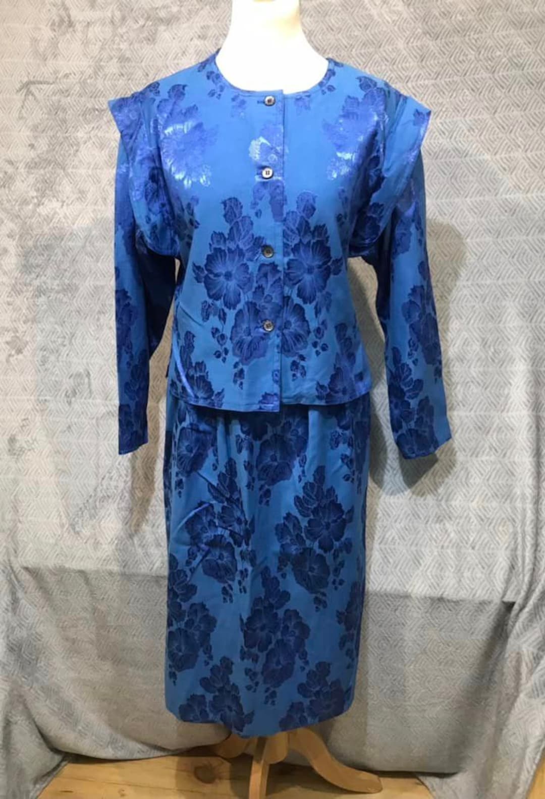 POLLY PECK 2 Piece Skirt & Jacket Suit Vintage Ladies Blue, UK 12 ...