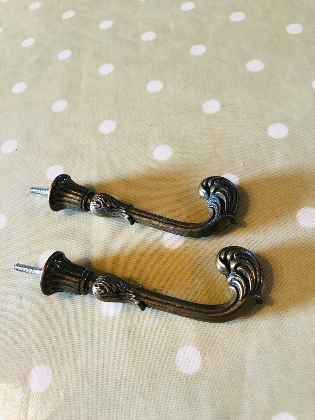 2 Brass Tie Backs, Brass Drapery Rods, Vintage Brass, Tie Backs, French ...