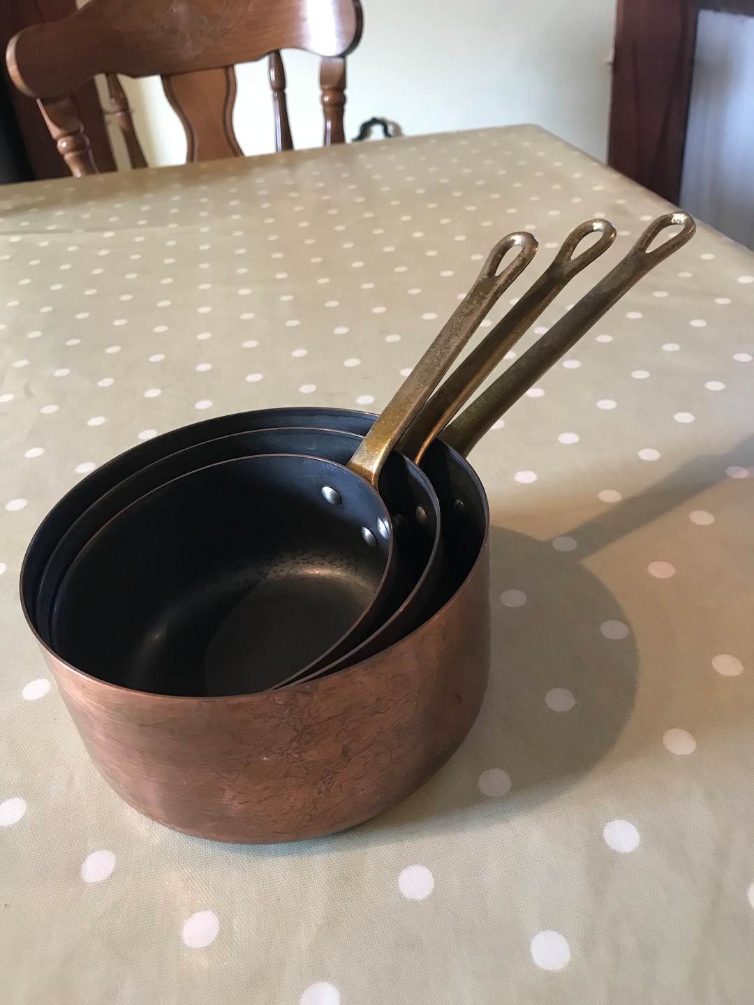 3 Copper Pans, Steel French Copper Pans, Pots and Pans, French Country ...