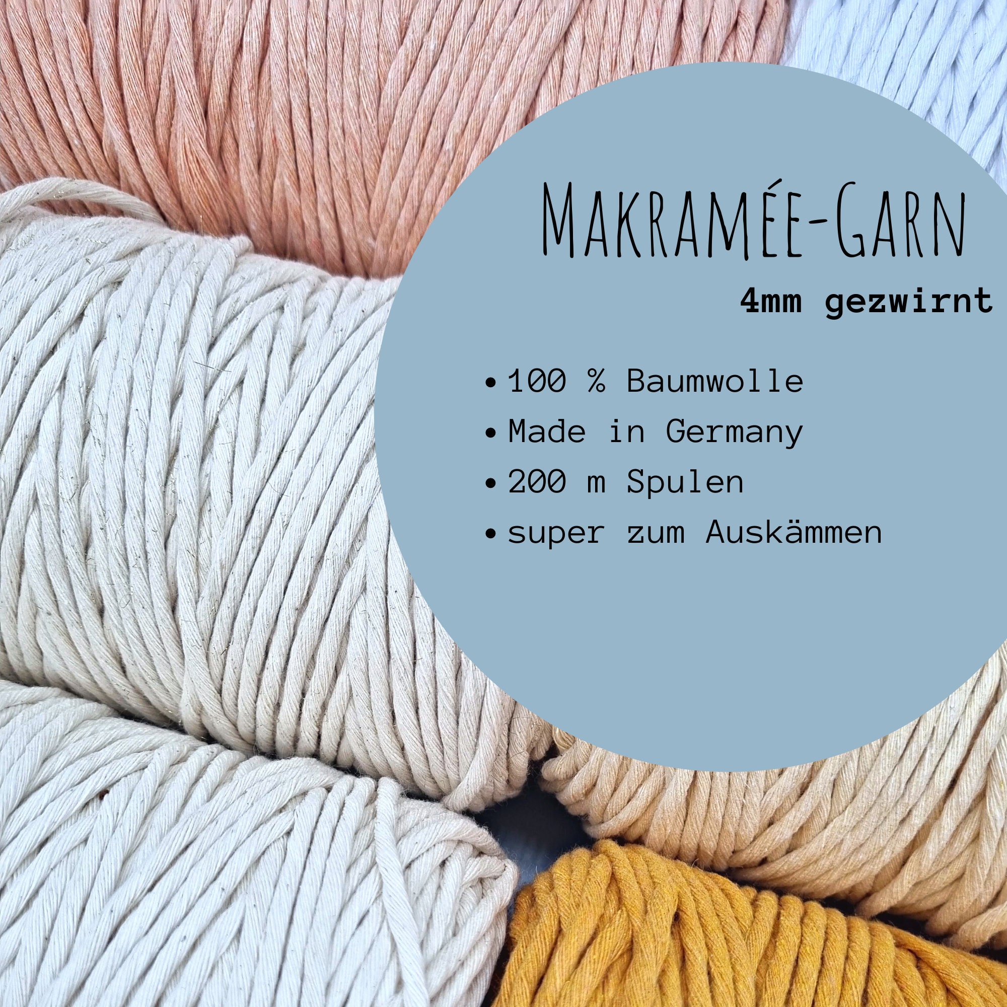 Makramee Garn gezwirnt 4mm | Makramee Baumwollgarn, Makramee Deko ...