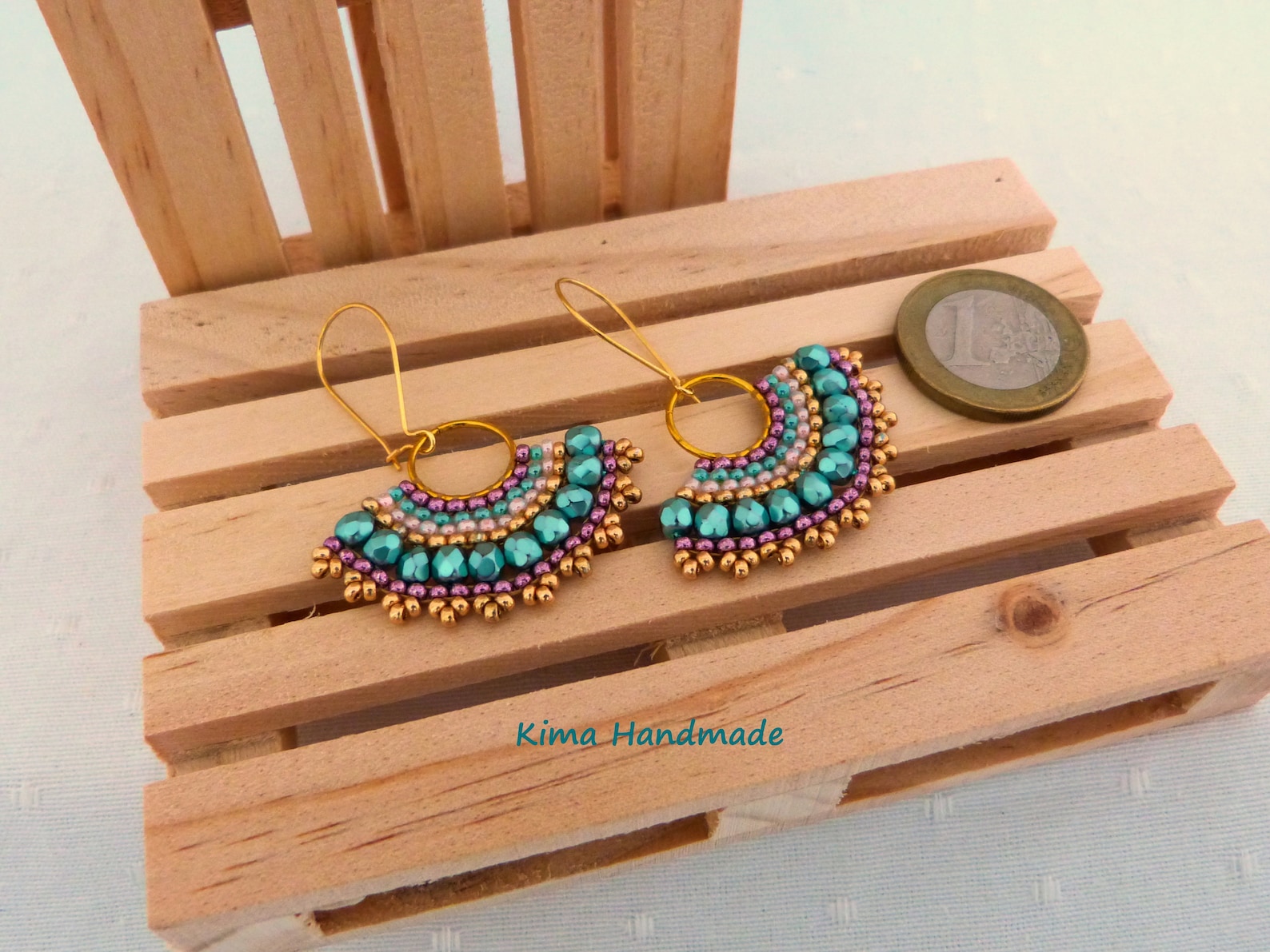 Pendientes abanico, aretes bohemios, aretes que cuelgan, aretes dorados ...