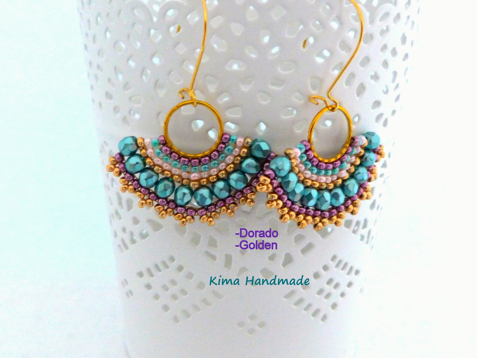 Pendientes abanico, aretes bohemios, aretes que cuelgan, aretes dorados ...