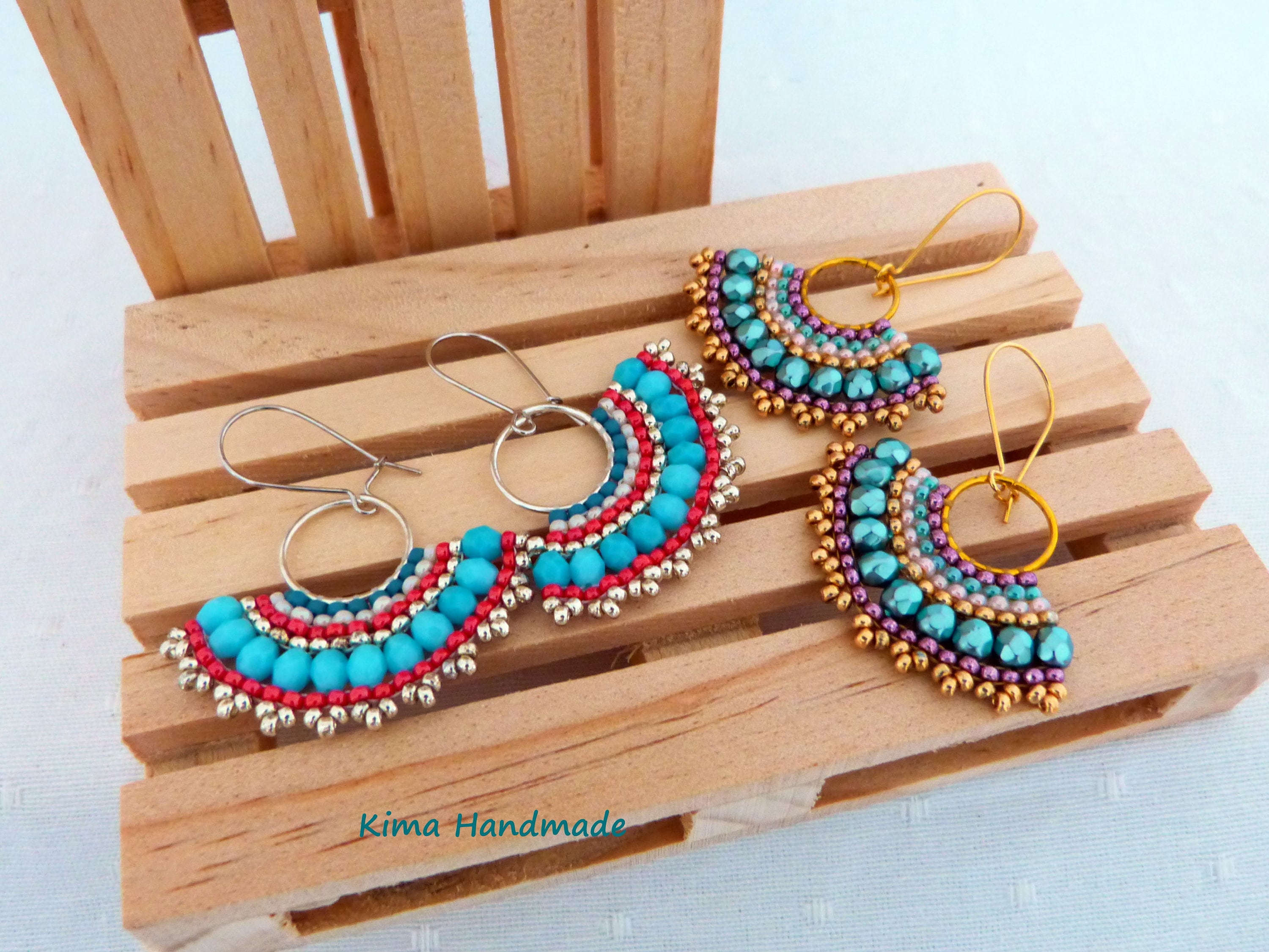 Pendientes abanico, aretes bohemios, aretes que cuelgan, aretes dorados ...
