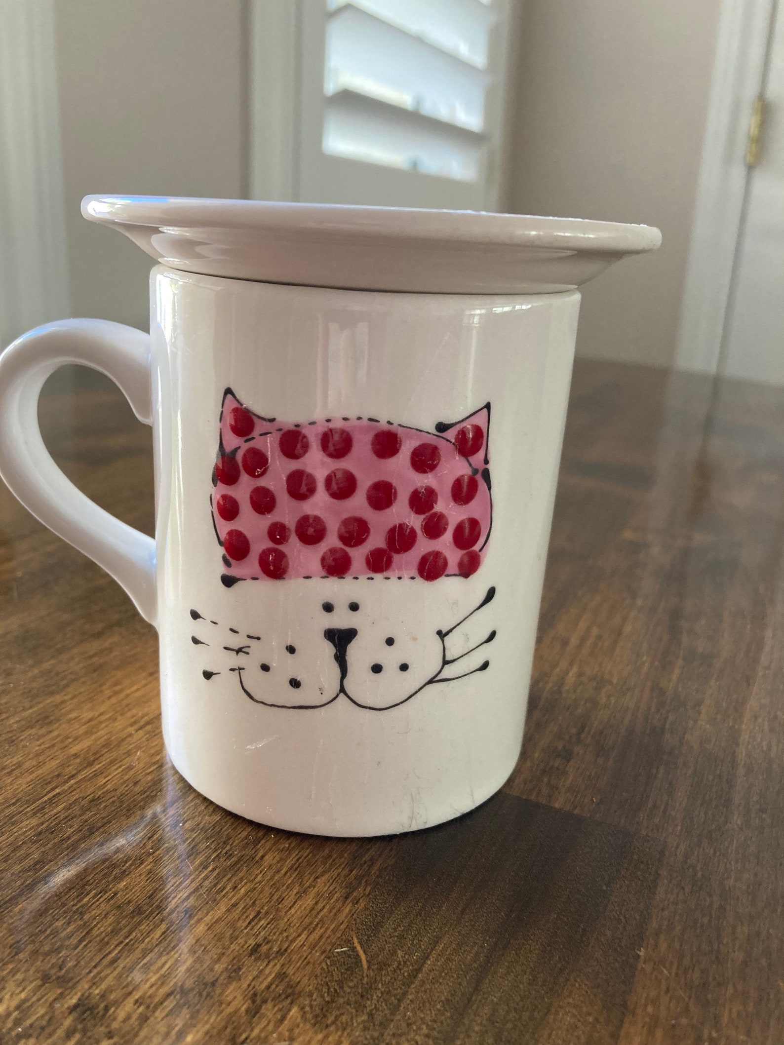 Quirky Vintage Hand Painted Kitten Mug W/lid - Etsy