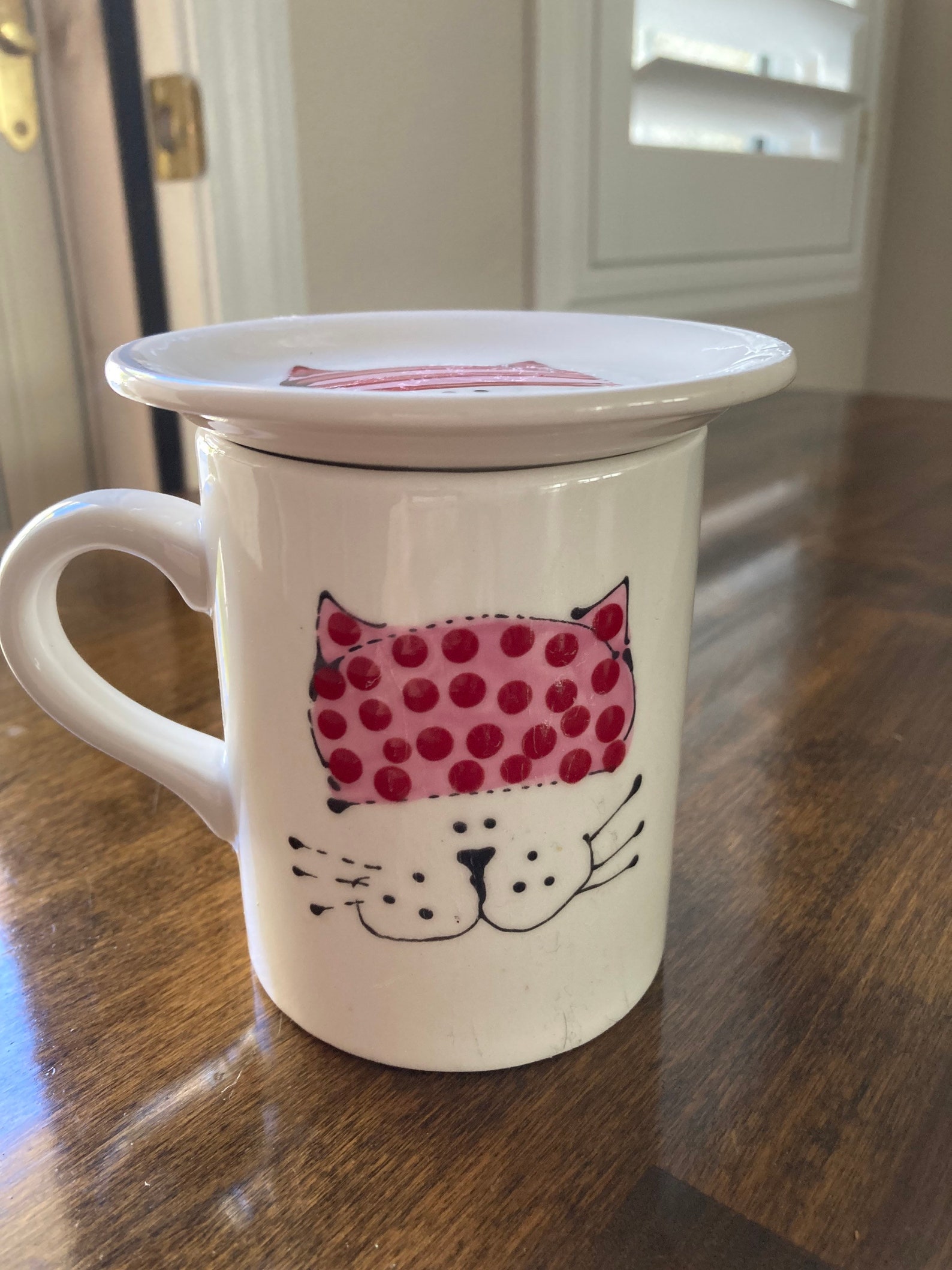 Quirky Vintage Hand Painted Kitten Mug W/lid - Etsy