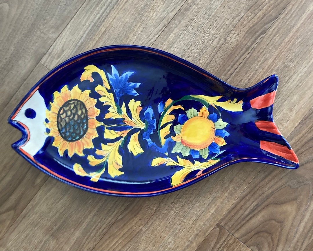 Tuscan Lemon Sunflower Fish Platter - Etsy