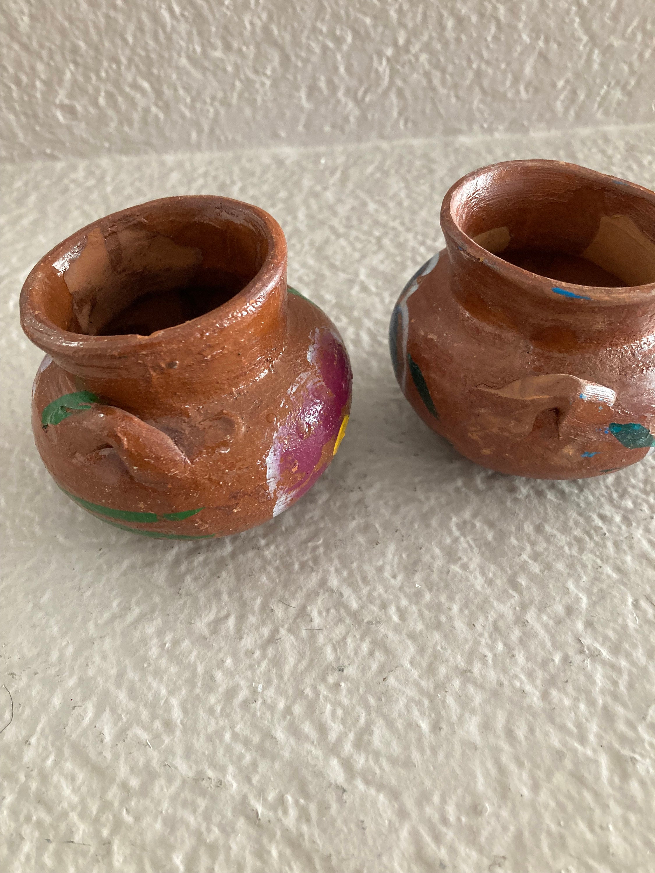 Vintage Hand Made Hand Painted Mini Red Clay Mexican Pottery Lot - Etsy