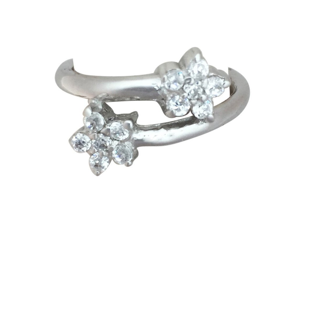 Sterling Silver CZ Double Flower Ring - Etsy