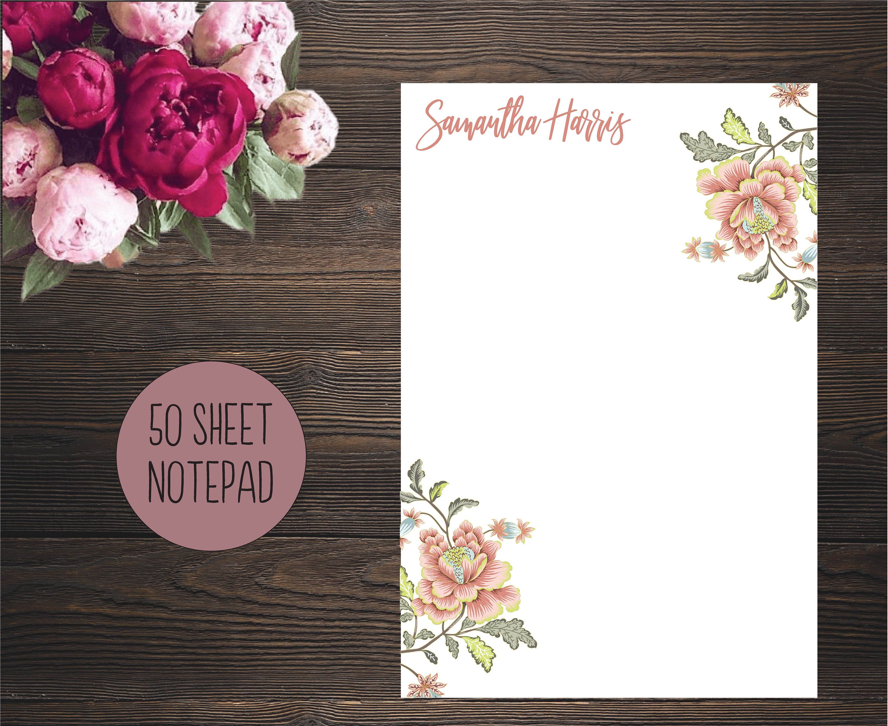 Peach Pink Notepad Delphinium Notepad Personalized Notepad Custom ...