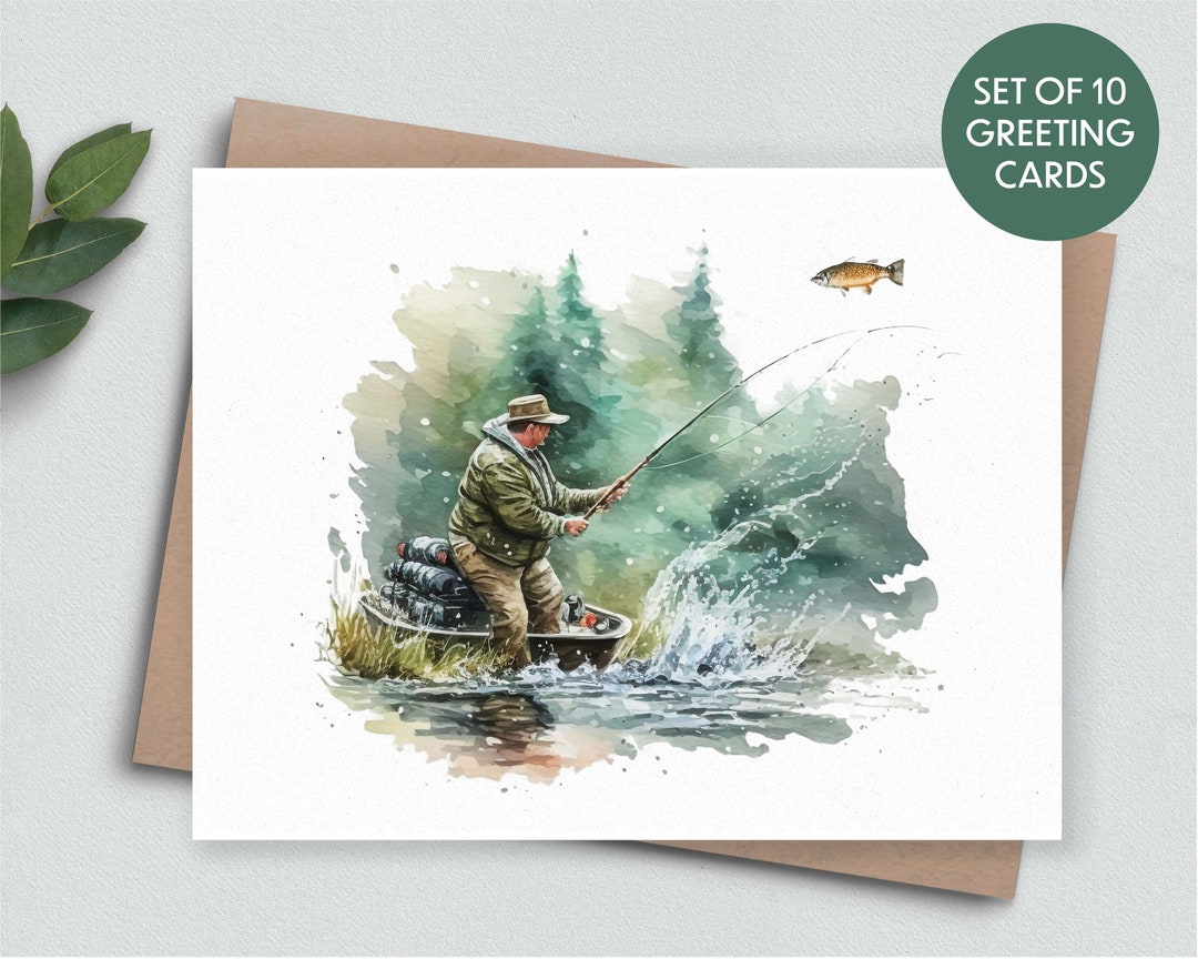 FISHERMAN in Boat Fish on Notecard Set Personalized Stationery ...