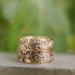 Tree Wedding Band Set Matching Tree Bands Tree Rings Set - Etsy