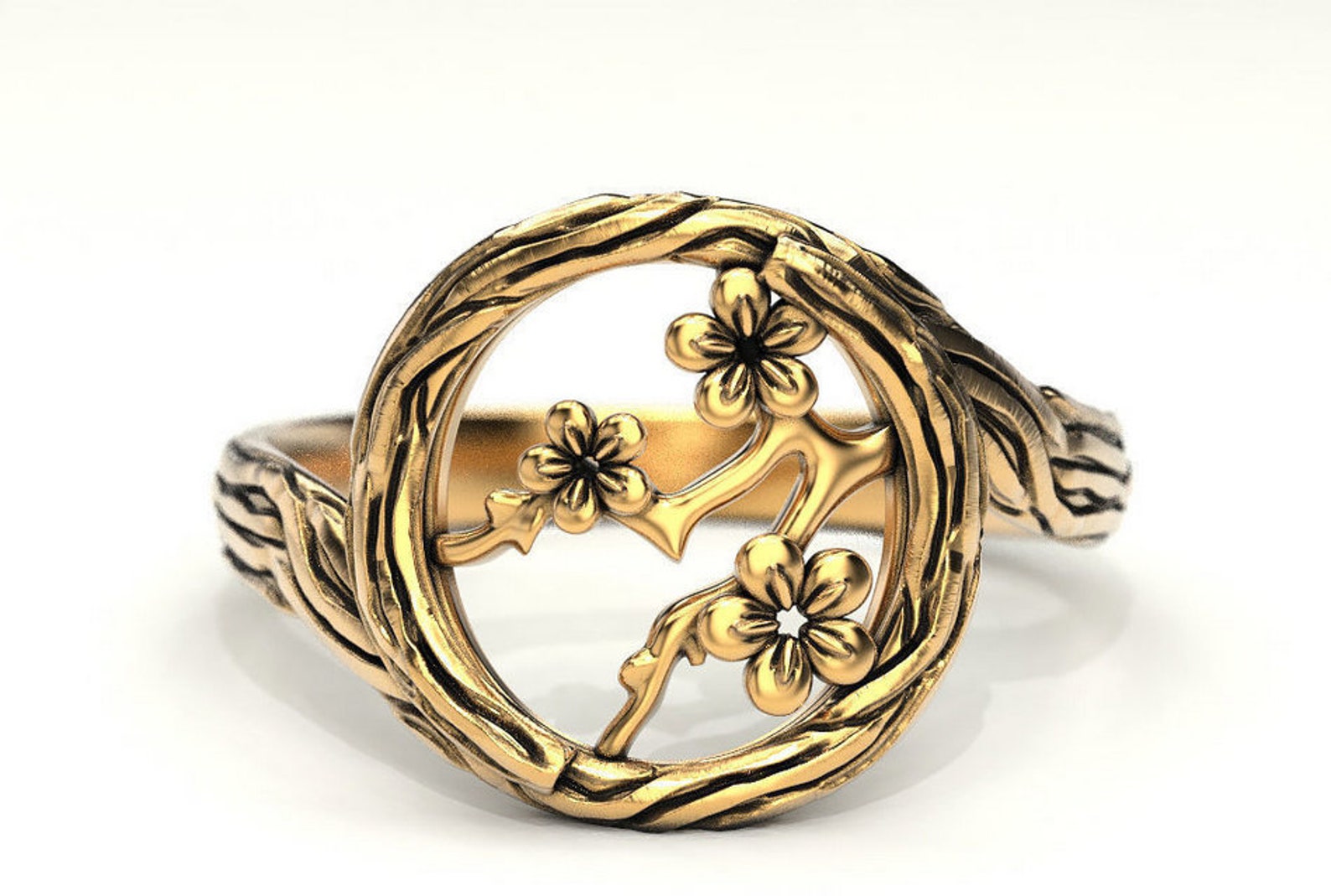 Sakura Tree Ring Cherry Blossom Silver or 14k/18k Gold | Etsy