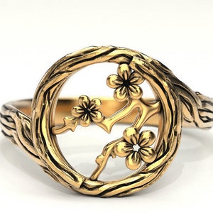 Sakura Tree Ring, Cherry Blossom, Silver or 14k/18k Gold, Nature Ring ...