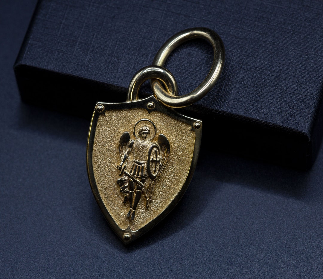 Archangel Saint Michael 14K Gold Mens Necklace, Archangel Personalized ...