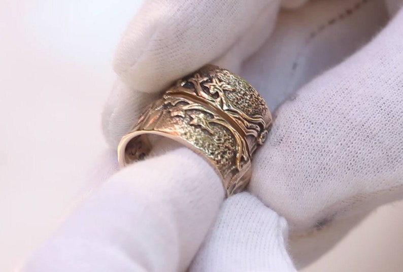 Tree Wedding Band Set Matching Tree Bands Tree Rings Set - Etsy