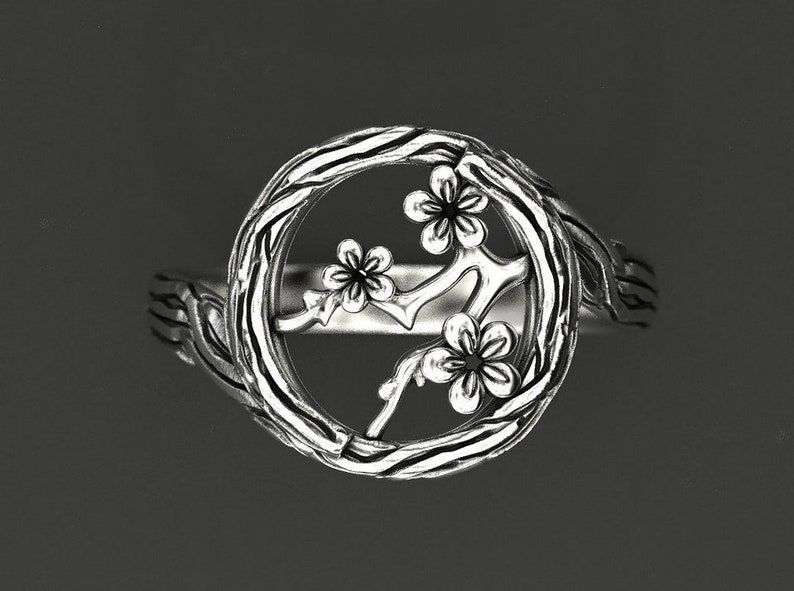 Sakura Tree Ring Cherry Blossom Silver or 14k/18k Gold | Etsy