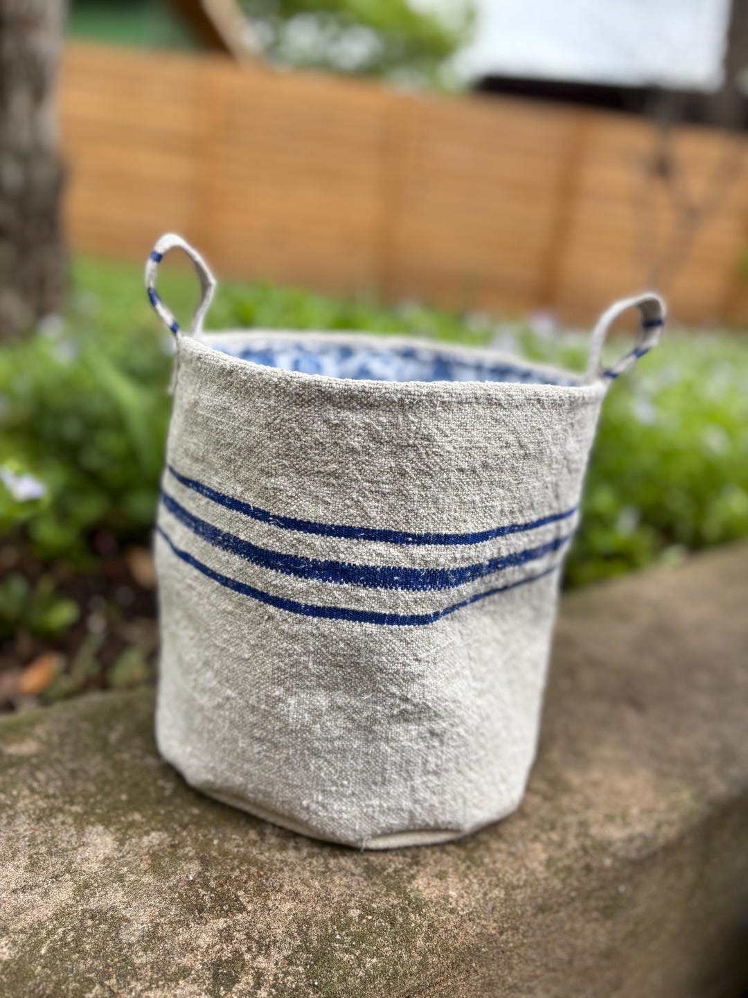 Fabric Basket, French Linens, Vintage Linens, Upcycled Linens, Craft ...