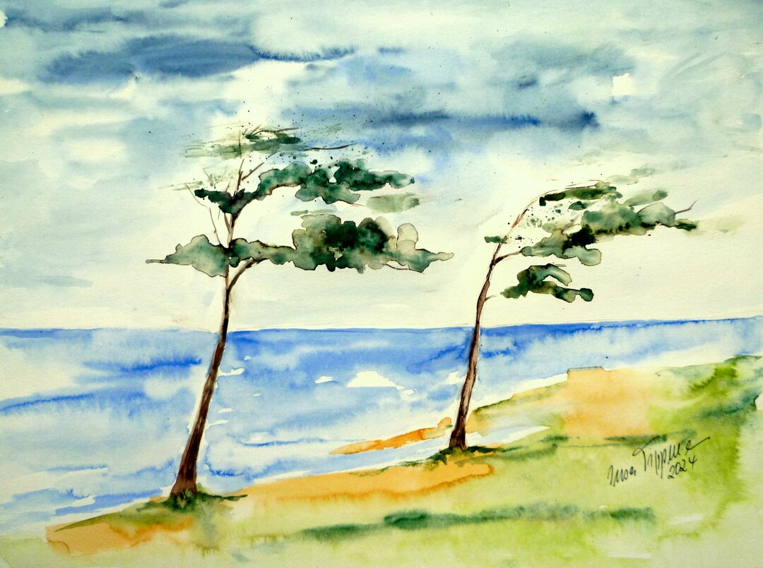 Storm, Watercolor 2024 Original, Storm on the Water, Watercolor ...