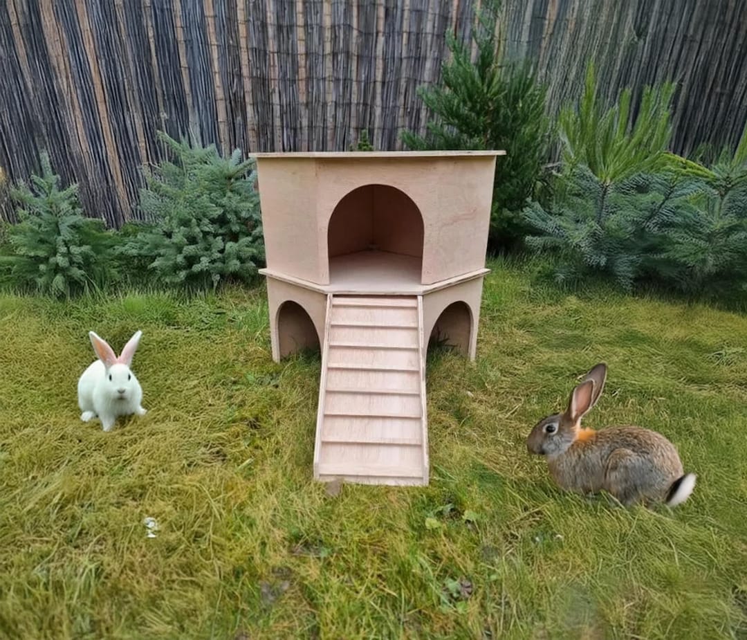 Elevated Bunny Rabbit House Corner, Guinea Pig House, Rabbit Furniture ...