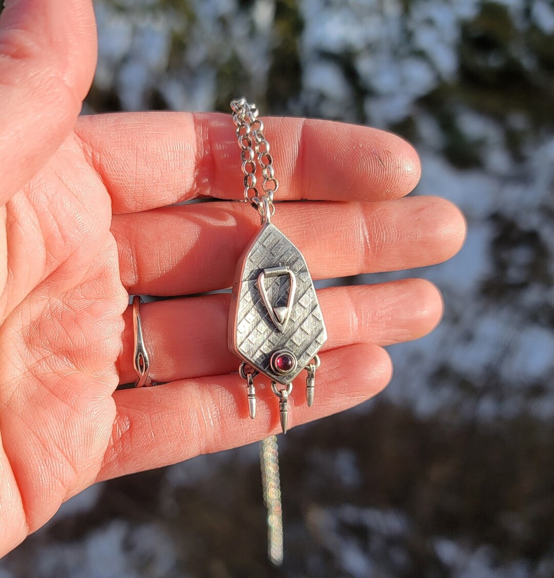 Sterling Silver Garnet Locket Box, Handmade One of a Kind Unusual ...