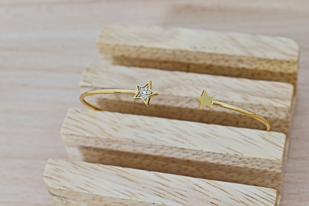 Star Wire Bangle, BW-02G, 16K Shiny Gold Plated Brass, Wire 1.3mm Thick ...