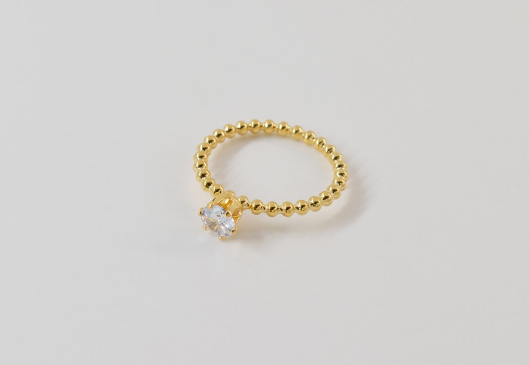 Ring, RTK-01G, 1pc, 16K Shiny Gold Plated Brass, CZ Bubble Ring, Inner ...