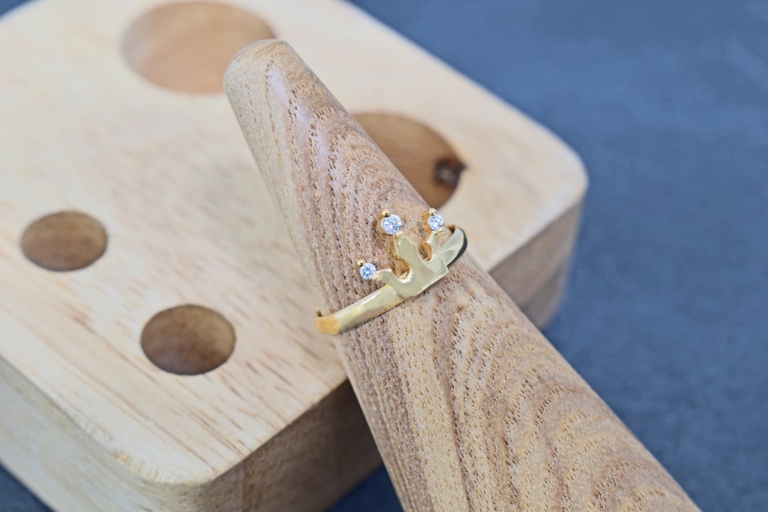 Ring, RI-36G, 1pc, 16K Shiny Gold Plated Brass, Crown Ring, Inner 16mm ...