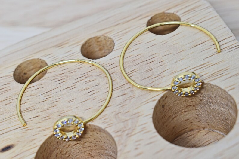 Cubic Wire Earring Hoops, EI-33G, 2pcs, 16K Shiny Gold Plated Brass ...