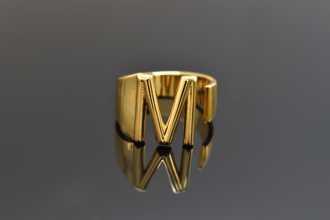 Alphabet Ring, SARW-MG, M, 1pc, 16K Shiny Gold Plated Brass, Capital ...
