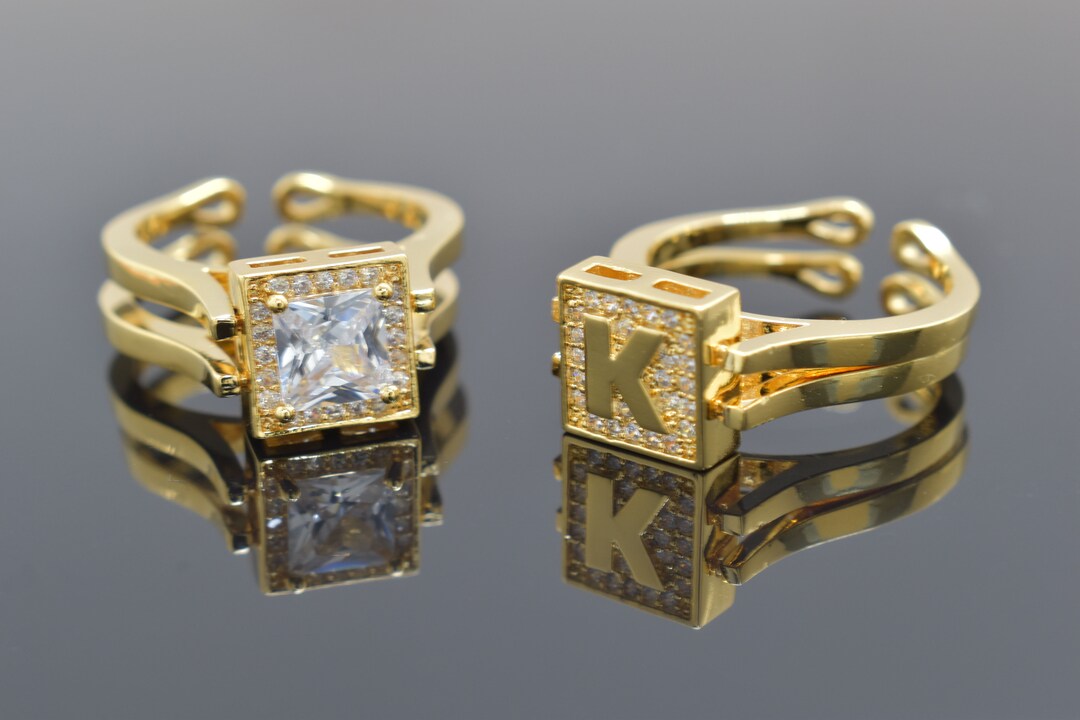 Alphabet Ring, ARW-KG, K, 1pc, Reversible Ring, 16K Shiny Gold Plated ...