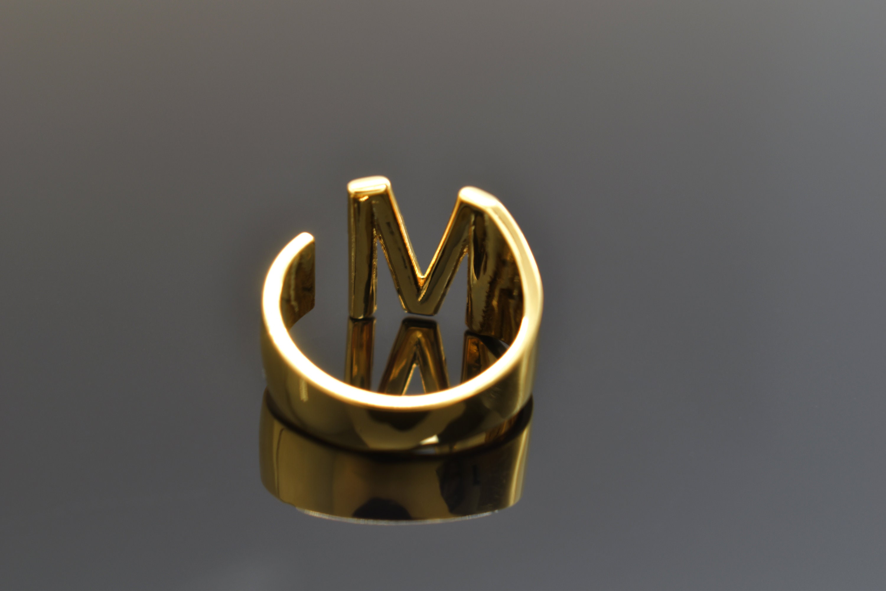 Alphabet Ring, SARW-MG, M, 1pc, 16K Shiny Gold Plated Brass, Capital ...