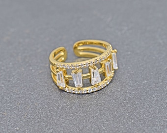 Ring RW-60G 16K Shiny Gold Plated Brass Adjustable Ring | Etsy