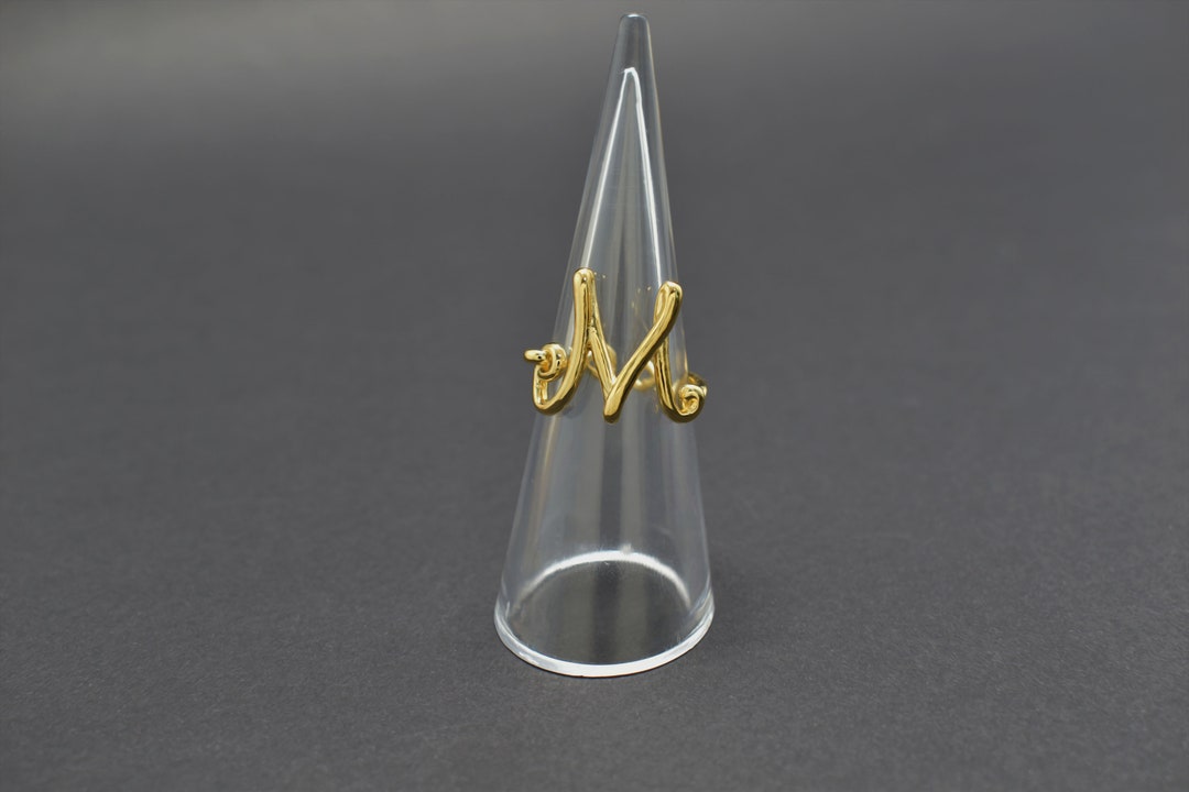 Alphabet Ring, ARW-MG, M, 1pc, 16K Shiny Gold Plated Brass, Cursive ...