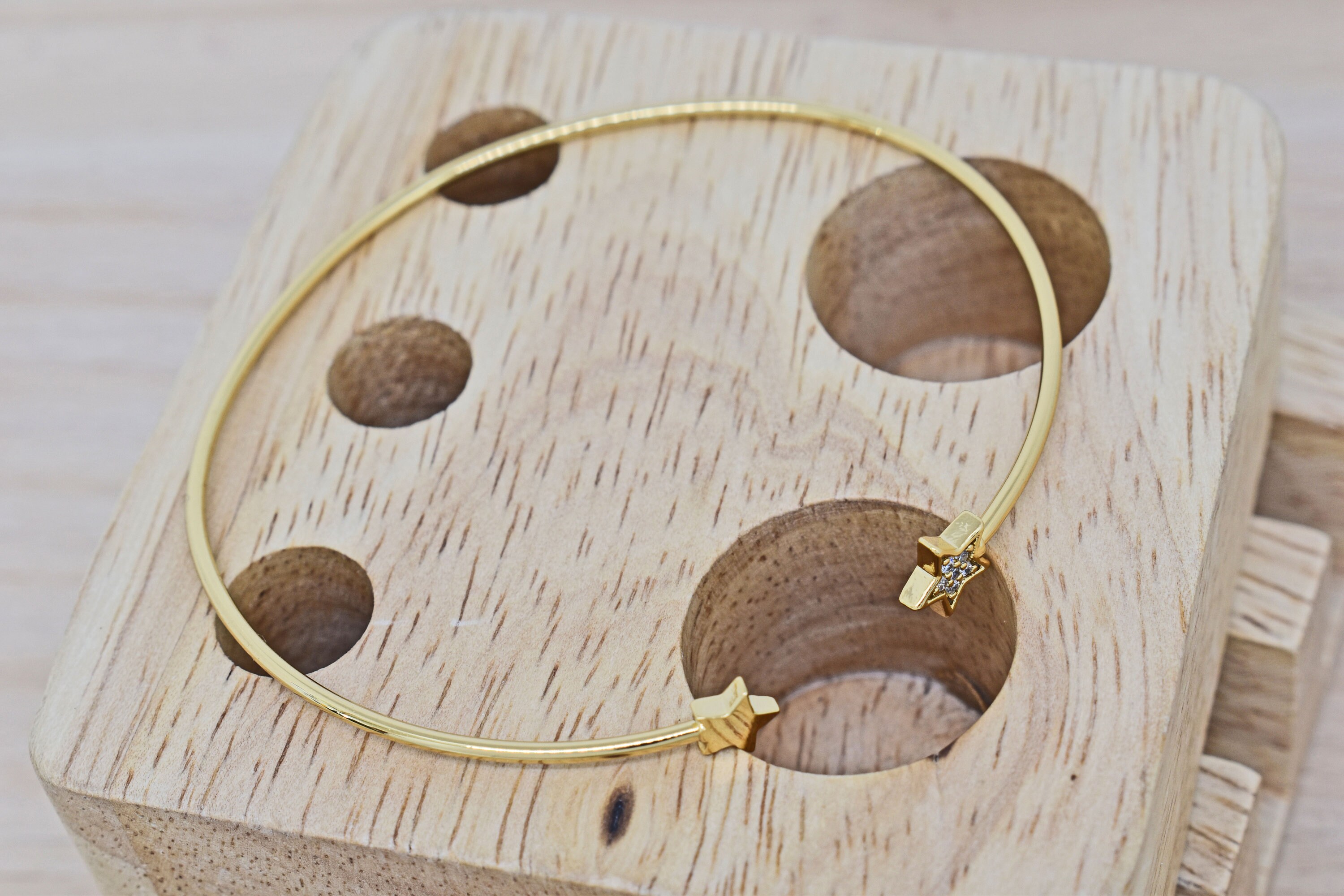 Star Wire Bangle, BW-02G, 16K Shiny Gold Plated Brass, Wire 1.3mm Thick ...