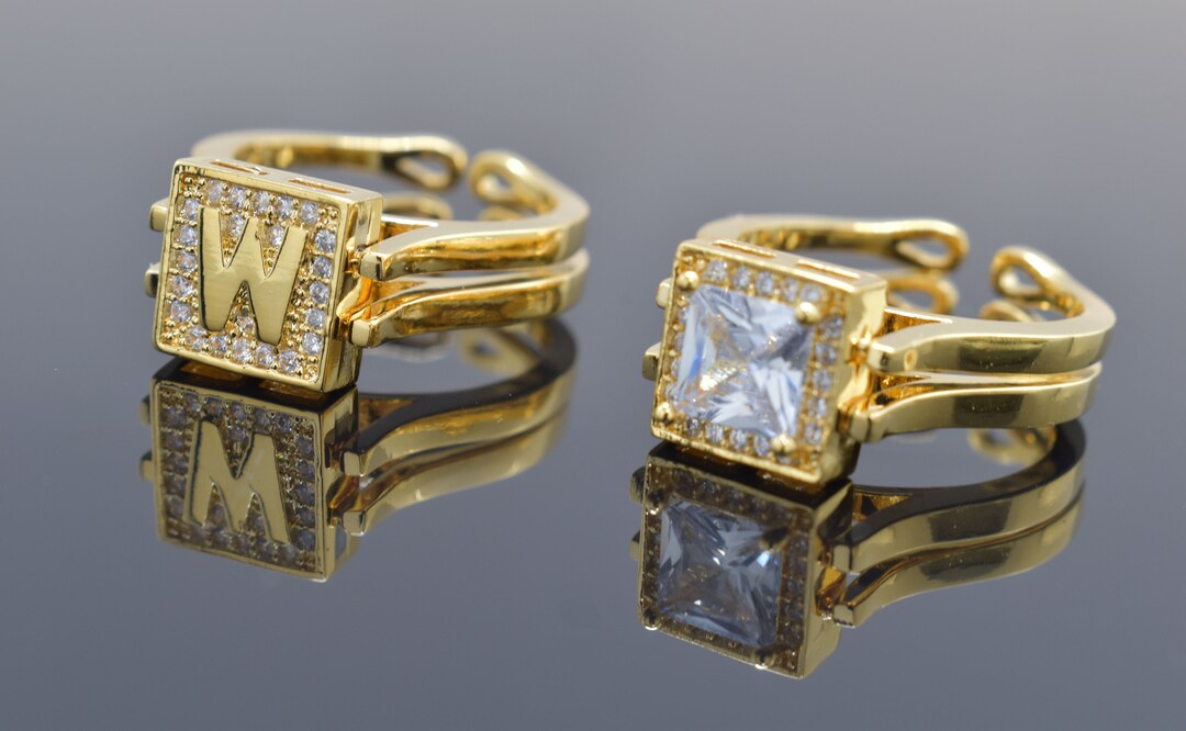 Alphabet Ring, ARW-WG, W, 1pc, Reversible Ring, 16K Shiny Gold Plated ...