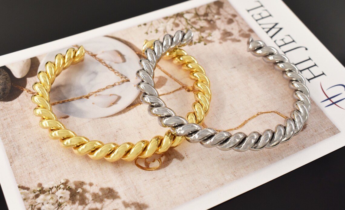 Rope Bangle, BI-28G, 1 Piece, 16K Gold Plated Brass, Twisted Bangle ...