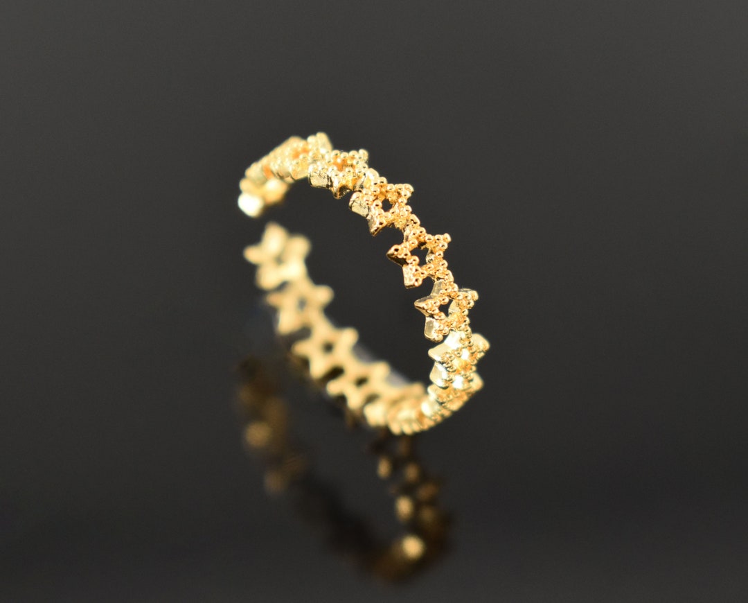 Tiny Star Ring, RI-129G, 1 Piece, 16K Shiny Gold Plated Brass, 4mm Wide, Inner 17mm, Adjustable ...