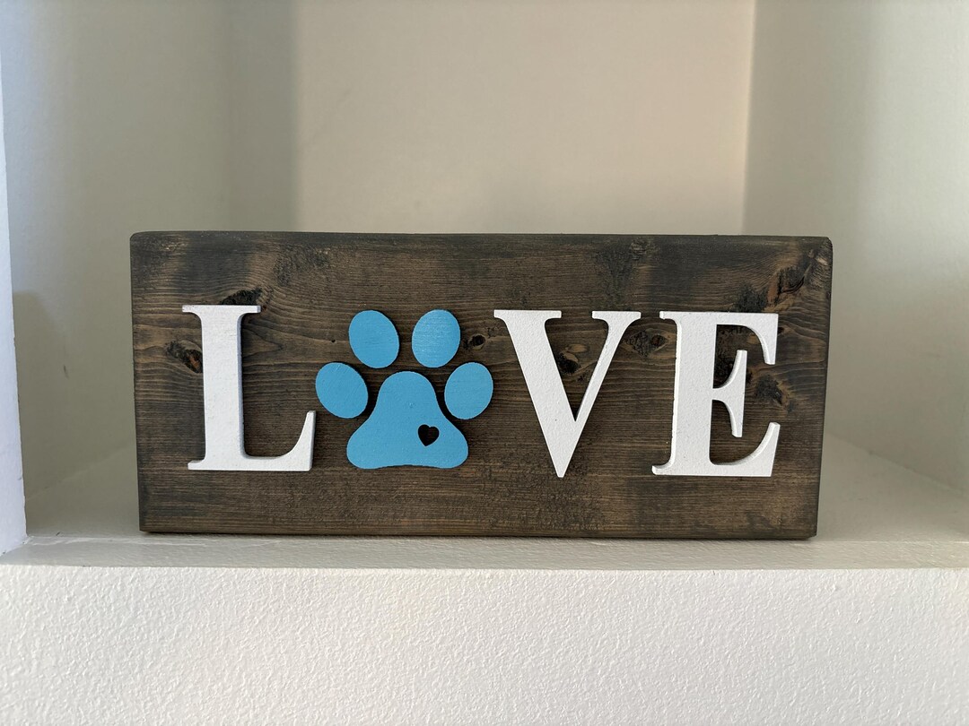 Love Paw Print Wood Desk Block - Pet Lover Gift - Etsy