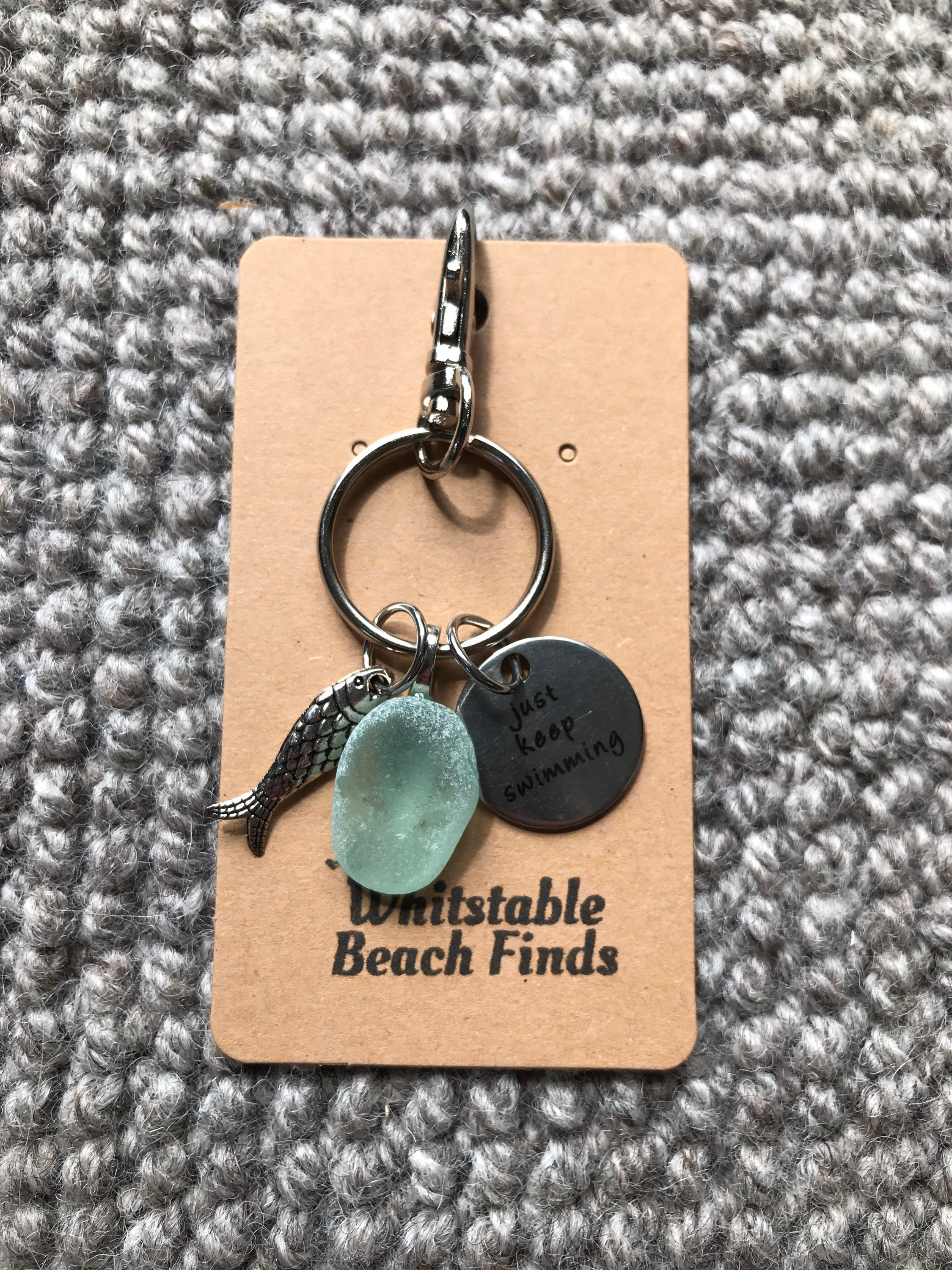 Wild Swimming Sea Glass Keyring - Just Keep Swimming - Pale Blue/white ...