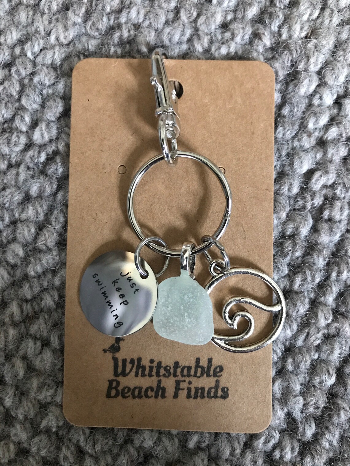 Wild Swimming Sea Glass Keyring - Just Keep Swimming - Pale Blue/white ...