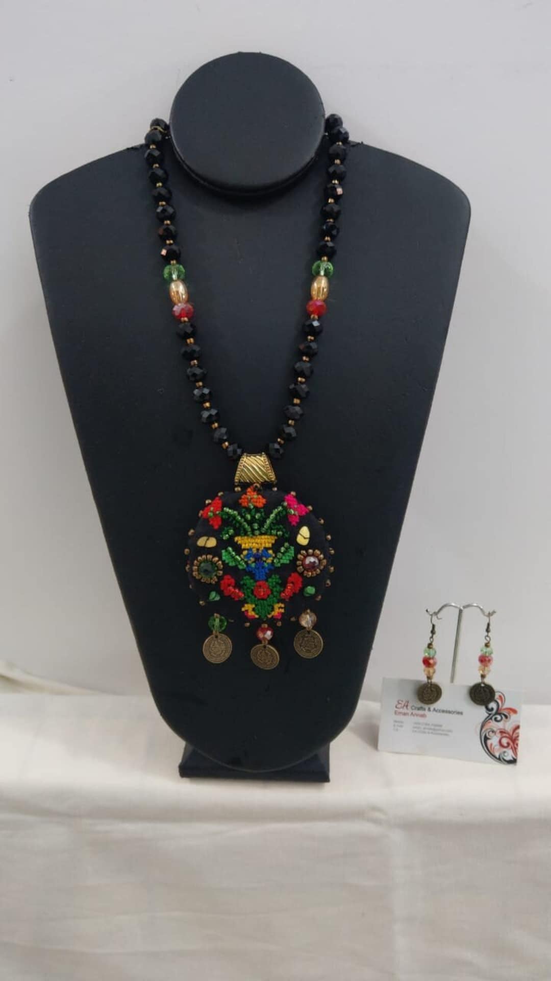 Handmade Palestinian Tatreez Embroidery Necklace Matching Earrings, One ...