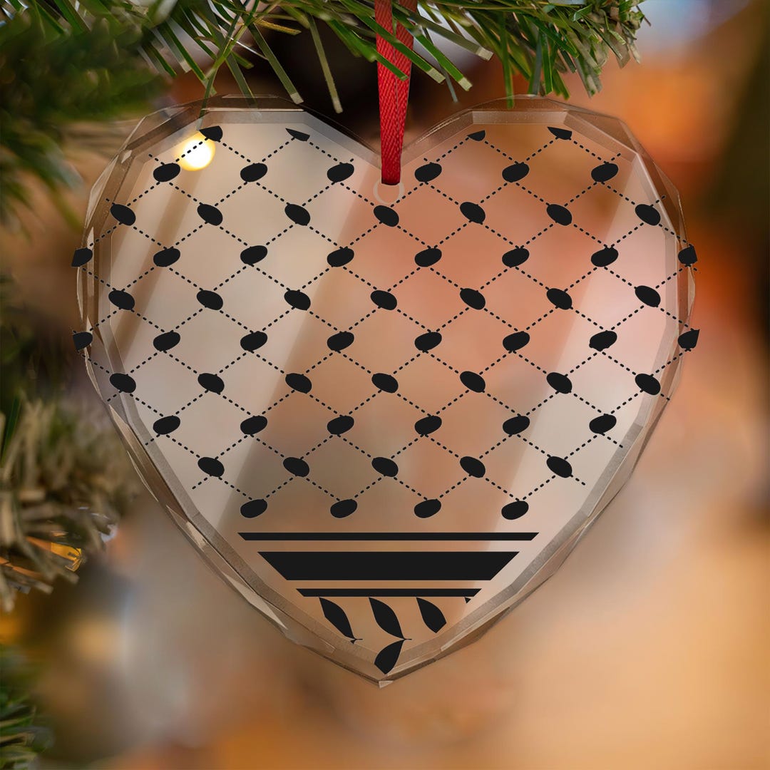 Crystal Glass Heart Ornament, Palestine Kuffiya Xmas Decoration ...