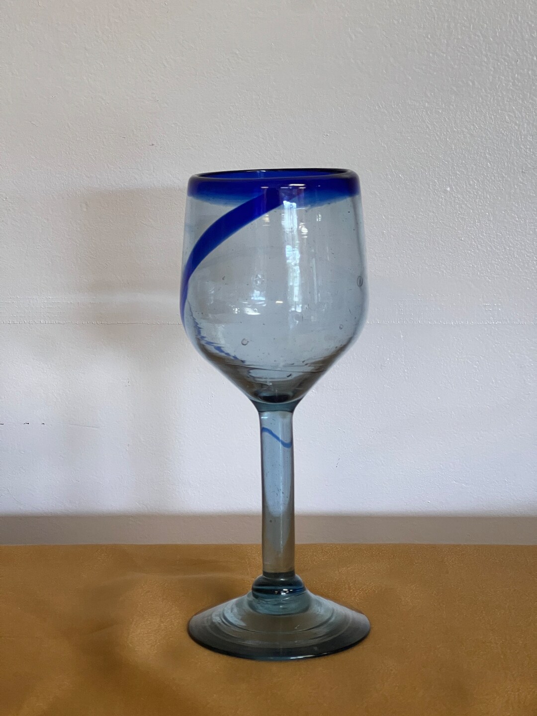 Vintage Cobalt Blue Ombre Long Stem Wine Glass Artisan Crafted Elegant ...